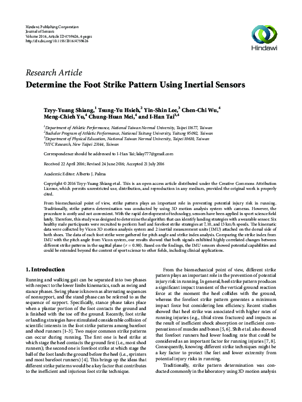 (PDF) Determine the Foot Strike Pattern Using Inertial Sensors | 尹鑫 李 - Academia.edu