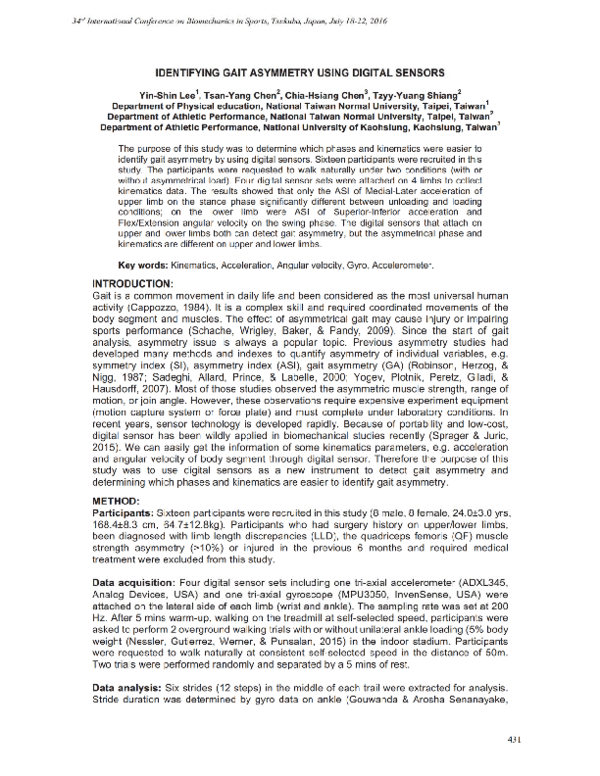 Pdf Identifying Gait Asymmetry Using Digital Sensors 尹鑫 李
