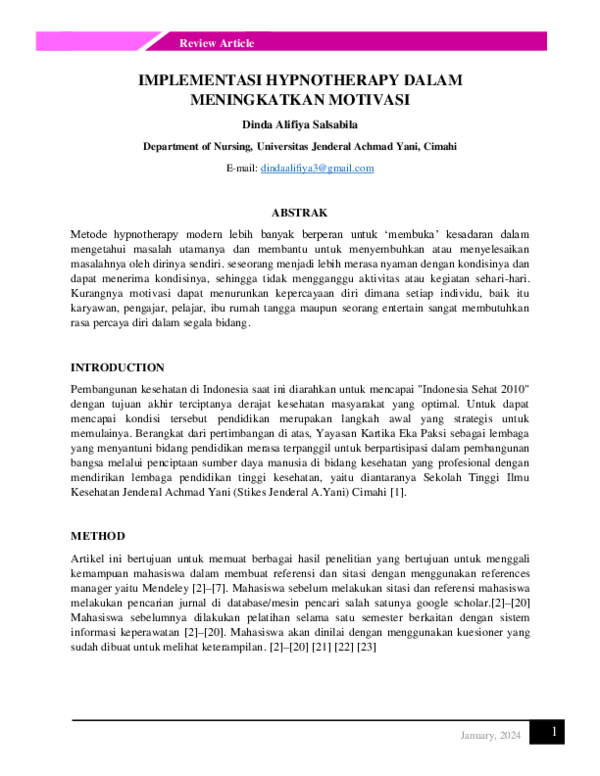(PDF) IMPLEMENTASI HYPNOTHERAPY DALAM MENINGKATKAN MOTIVASI | dinda alifiya - Academia.edu
