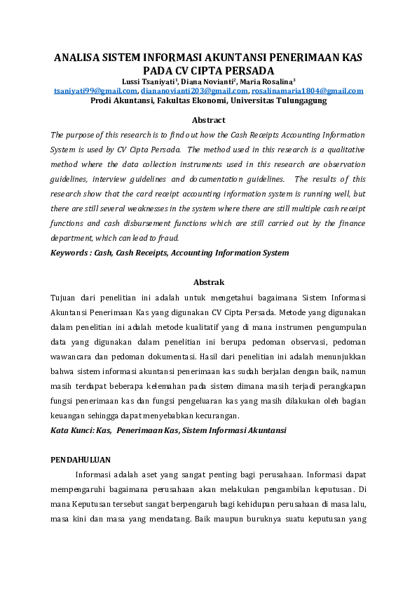 (DOC) ANALISA SISTEM INFORMASI AKUNTANSI PENERIMAAN KAS PADA CV CIPTA ...