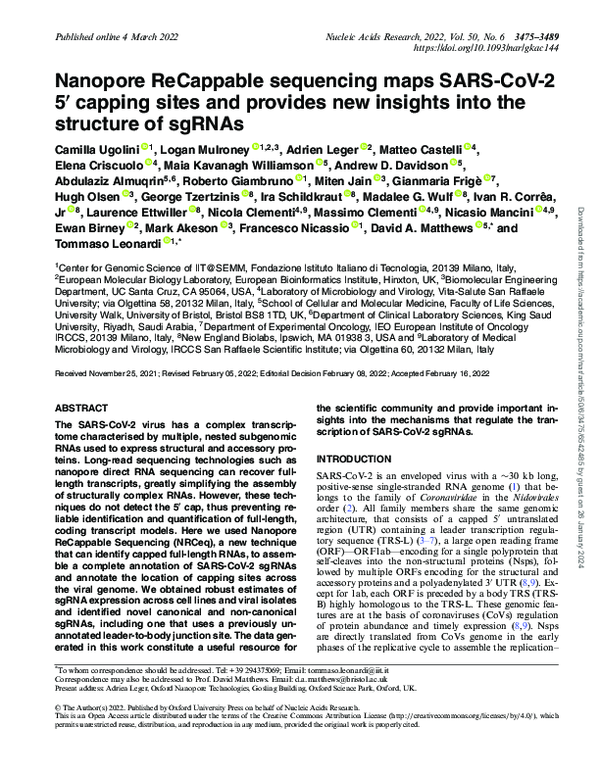 (PDF) Nanopore ReCappable sequencing maps SARS-CoV-2 5′ capping sites ...