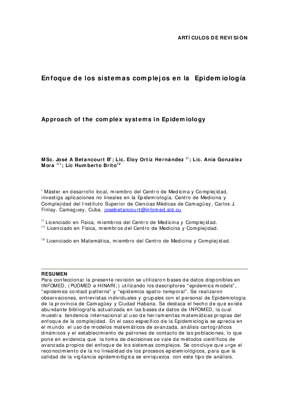 (PDF) Approach of the complex systems in Epidemiology
