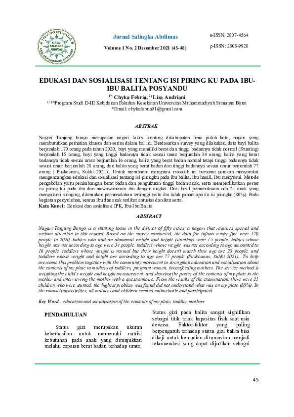 (PDF) Edukasi Dan Sosialisasi Tentang Isi Piring Ku Pada Ibu-Ibu Balita Posyandu Nagari Tanjuang ...