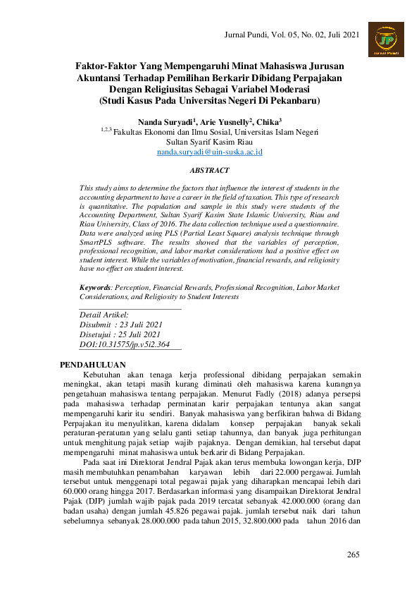 (PDF) Faktor-Faktor Yang Mempengaruhi Minat Mahasiswa Jurusan Akuntansi Terhadap Pemilihan ...