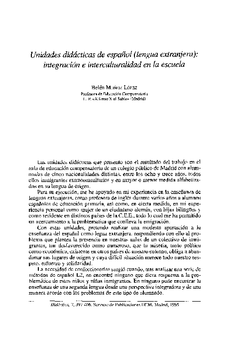 (PDF) Unidades didácticas de español (lengua extranjera): integración e ...