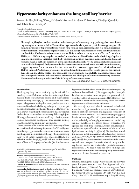 (PDF) Hyperosmolarity enhances the lung capillary barrier