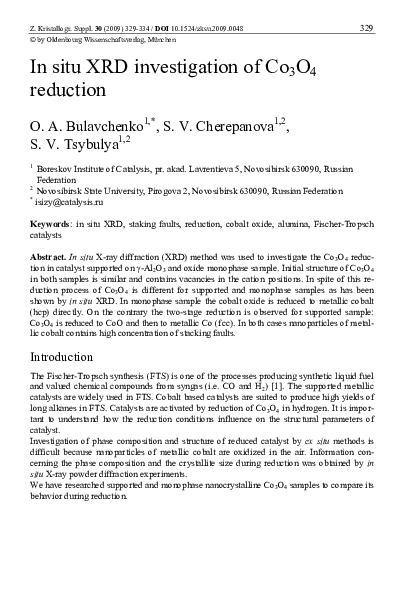 (PDF) In situ XRD investigation of Co3O4 reduction