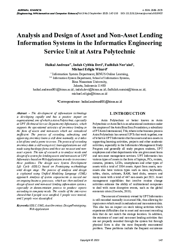 (PDF) Analysis and Design of Asset and Non-Asset Lending Information ...
