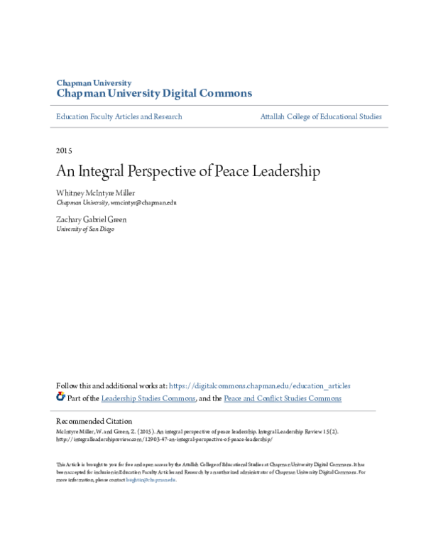 (PDF) The integral perspective of peace leadership