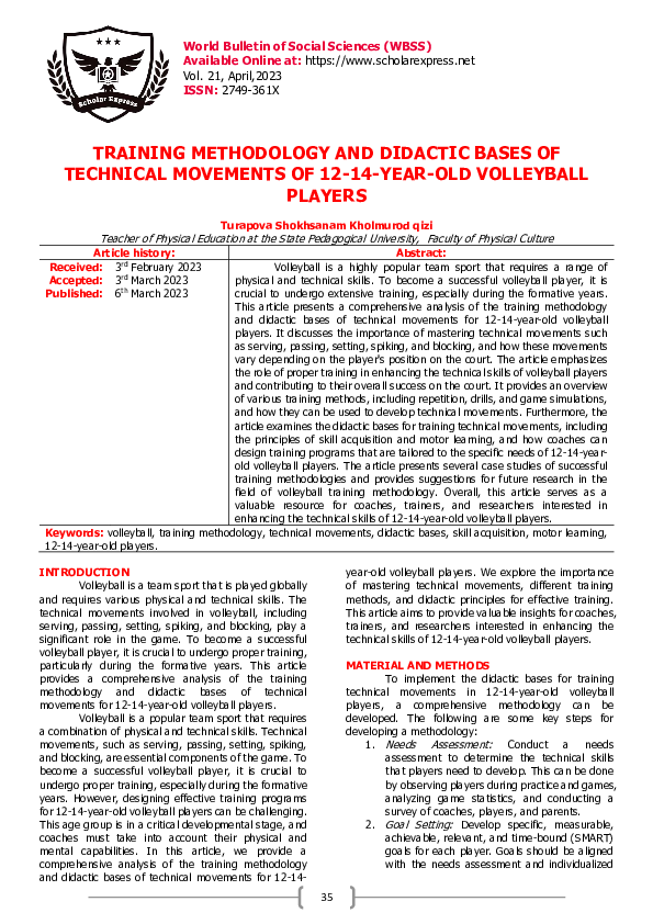(PDF) TRAINING METHODOLOGY AND DIDACTIC BASES OF TECHNICAL MOVEMENTS OF 12-14-YEAR-OLD ...