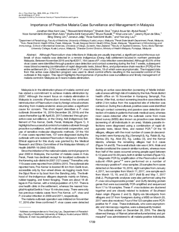 (PDF) Importance of Proactive Malaria Case Surveillance and Management in Malaysia