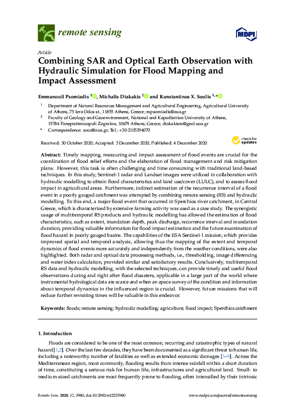 (PDF) Combining SAR and Optical Earth Observation with Hydraulic Simulation for Flood Mapping ...