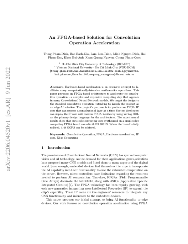 Pdf An Fpga Based Solution For Convolution Operation Acceleration
