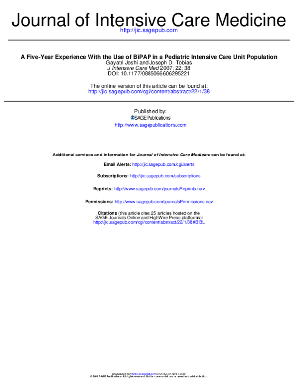 (PDF) A Five-Year Experience With the Use of BiPAP in a Pediatric ...