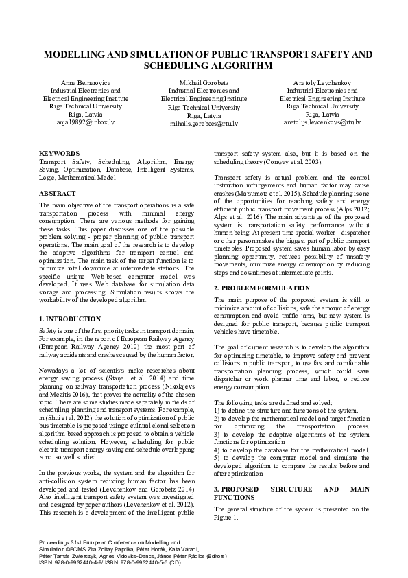 (PDF) Modelling And Simulation Of Public Transport Safety And Scheduling Algorithm | Mikhail ...