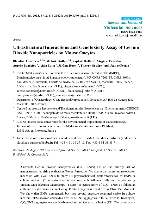 (PDF) Ultrastructural Interactions and Genotoxicity Assay of Cerium ...