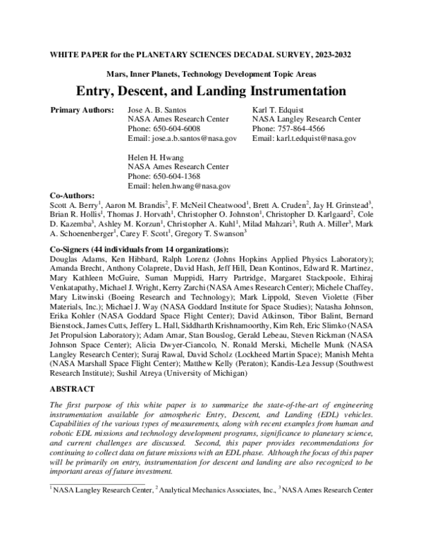 (PDF) Entry, Descent, and Landing Instrumentation