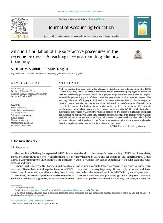 (PDF) An audit simulation of the substantive procedures in the revenue ...