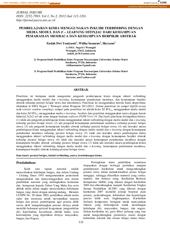 (PDF) Pembelajaran Kimia Menggunakan Inkuiri Terbimbing Dengan Media Modul Dan e – Learning ...