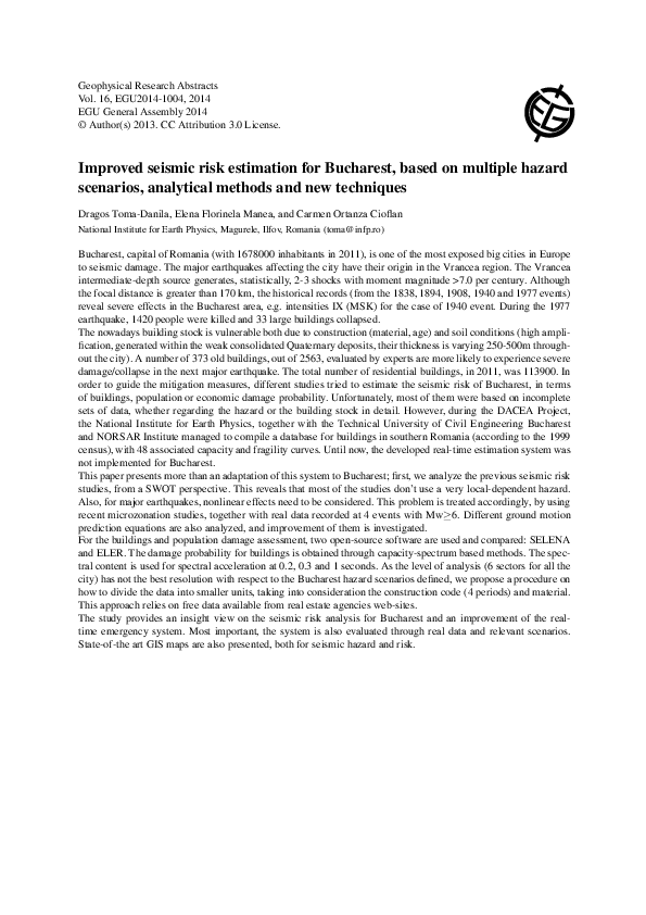 (PDF) Improved seismic risk estimation for Bucharest, based on multiple hazard scenarios ...