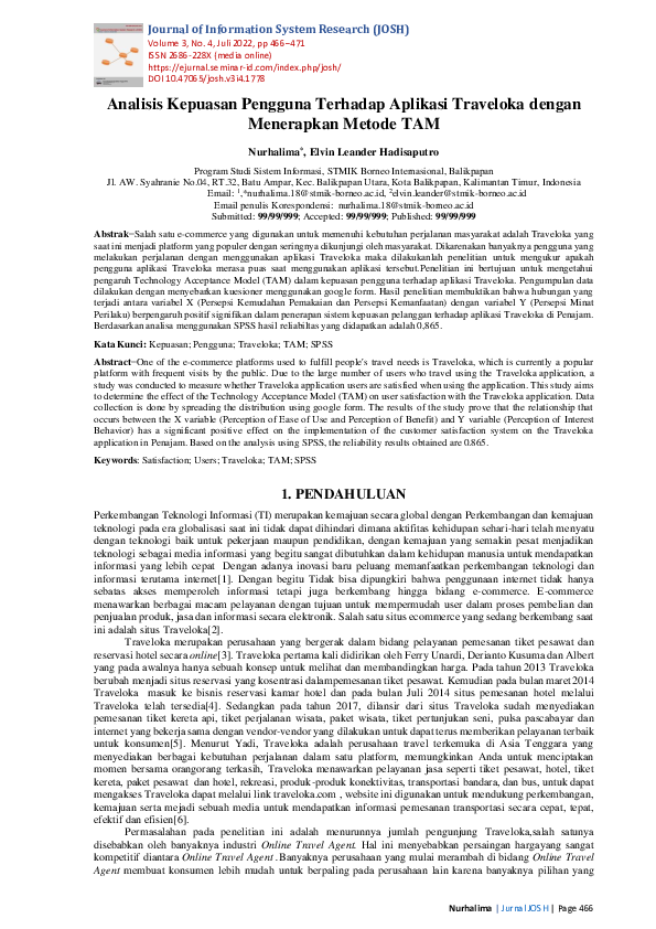 (PDF) Analisis Kepuasan Pengguna Terhadap Aplikasi Traveloka dengan Menerapkan Metode TAM