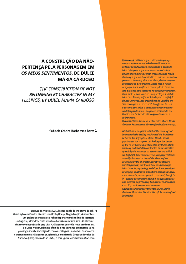 (PDF) A CONSTRUCAO DA NÃO-PERTENCA PELA PERSONAGEM EM OS MEUS ...