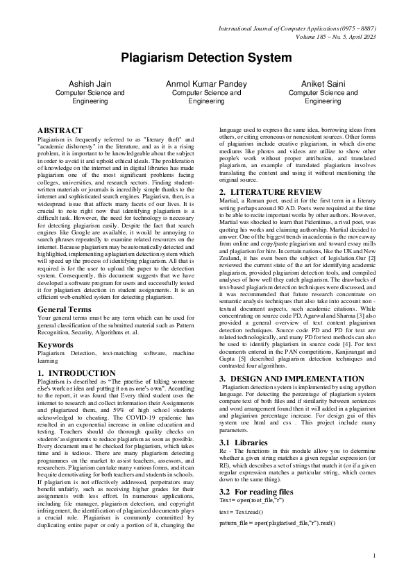 (PDF) Plagiarism Detection System
