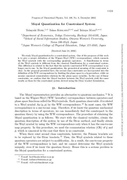 (PDF) Moyal Quantization for Constrained System