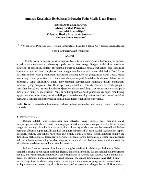 (PDF) Analisis Kesalahan Berbahasa Indonesia Pada Media Luar Ruang
