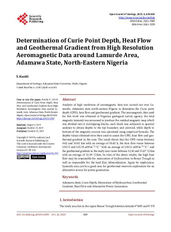 (PDF) Determination of Curie Point Depth, Heat Flow and Geothermal ...
