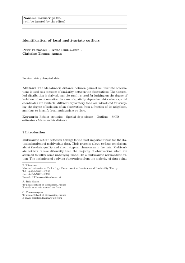 (PDF) Identification of local multivariate outliers