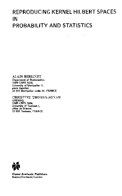 (PDF) Reproducing Kernel Hilbert Spaces in Probability and Statistics