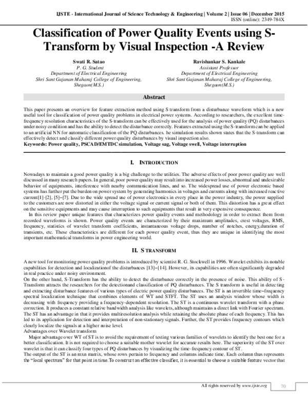 (PDF) Classification of Power Quality events using S-Transform by Visual Inspection -A Review