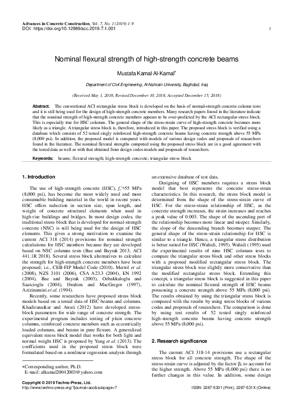 (PDF) Nominal flexural strength of high-strength concrete beams