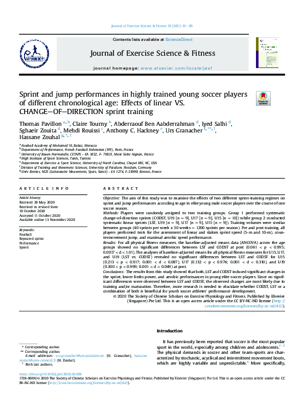 (PDF) Sprint and jump performances in highly trained young soccer players of different ...