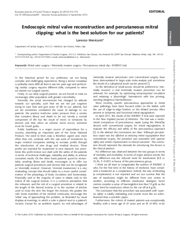 (PDF) Endoscopic mitral valve reconstruction and percutaneous mitral ...