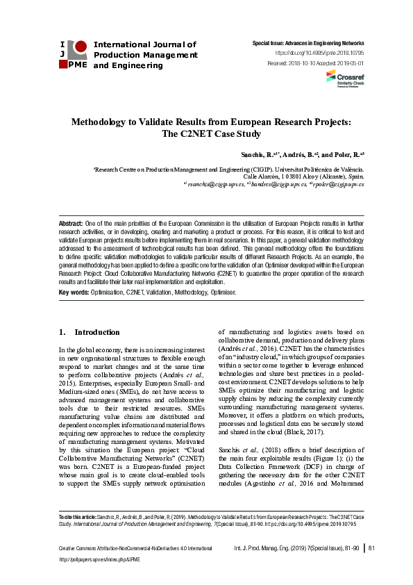 Methodology to Validate Results from European Research Projects: The C2NET Case Study