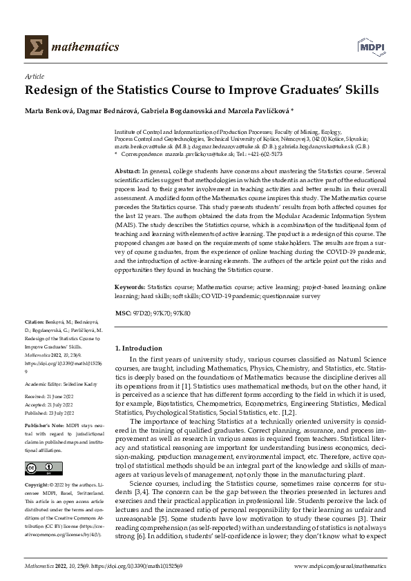 (PDF) Redesign of the Statistics Course to Improve Graduates’ Skills