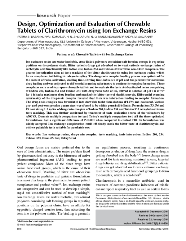 Pdf Design Optimization And Evaluation Of Chewable Tablets Of Clarithromycin Using Ion