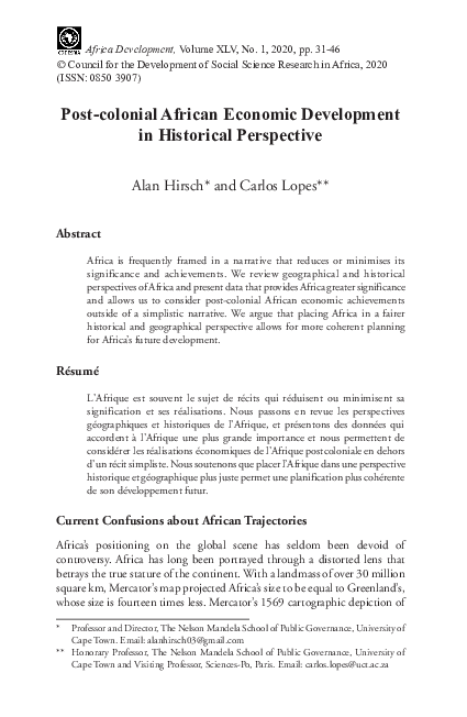 (PDF) Post-colonial African Economic Development in Historical Perspective