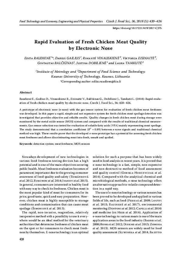 (PDF) Rapid evaluation of fresh chicken meat quality by electronic nose