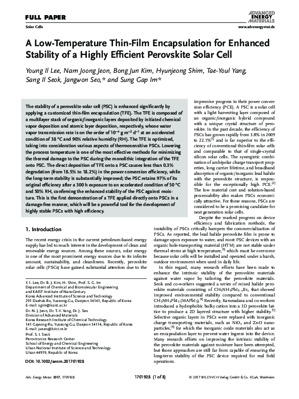 (PDF) A Low‐Temperature Thin‐Film Encapsulation for Enhanced Stability ...