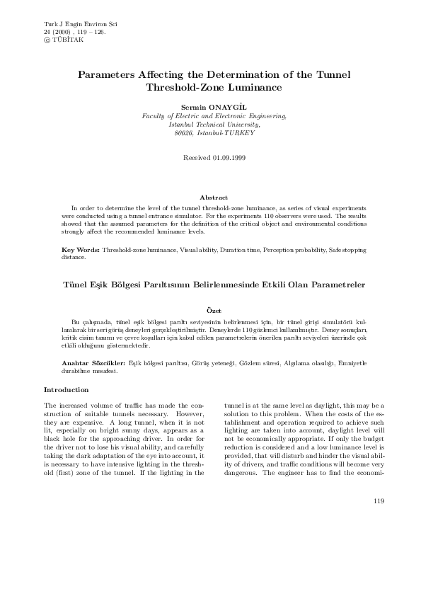(PDF) Parameters Affecting the Determination of the Tunnel Threshold-Zone Luminance