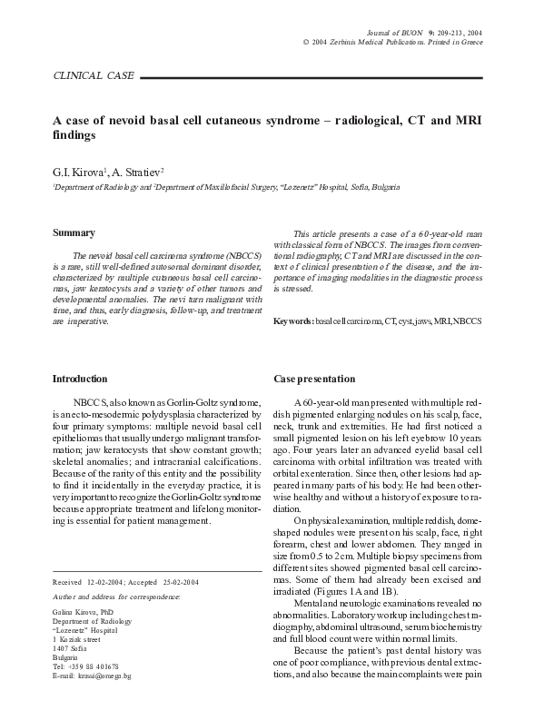 (PDF) A case of nevoid basal cell cutaneous syndrome - radiological, CT ...