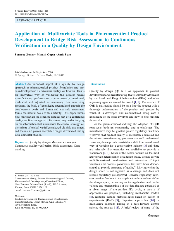 (PDF) Application of Multivariate Tools in Pharmaceutical Product Development to Bridge Risk ...