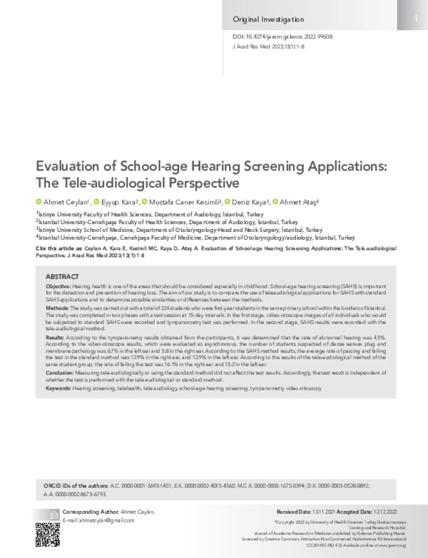 (PDF) Evaluation of School-age Hearing Screening Applications: The Tele ...