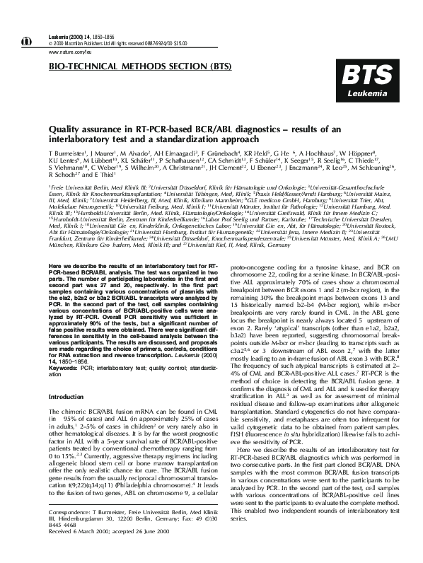 (PDF) Quality assurance in RT-PCR-based BCR/ABL diagnostics – results ...