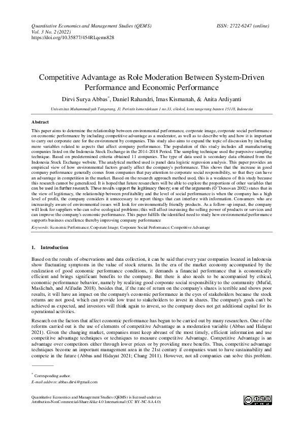 (PDF) Competitive Advantage as Role Moderation Between System-Driven ...