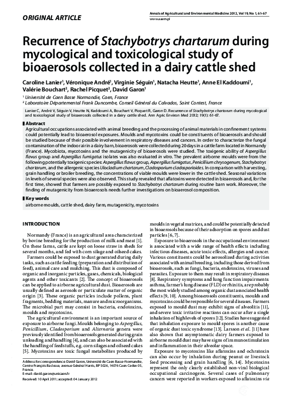 (PDF) Recurrence of Stachybotrys chartarum during