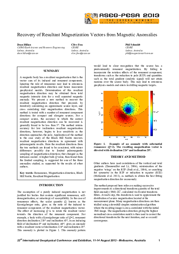 (PDF) Recovery of resultant magnetisation vectors from magnetic anomalies
